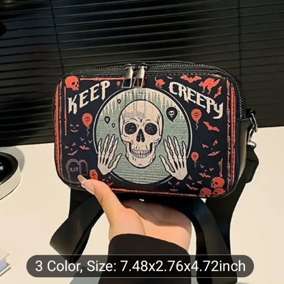 Bags | Keep It Creepy Black Skull Print Goth Halloween Crossbody Bag ...